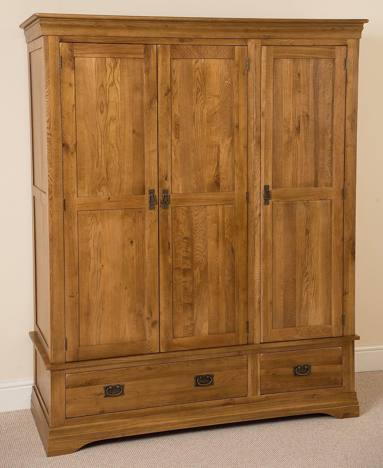 French Chateau Rustic Solid Oak Triple Wardrobe