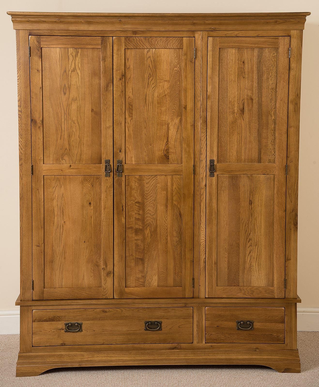 French Chateau Rustic Solid Oak Triple Wardrobe