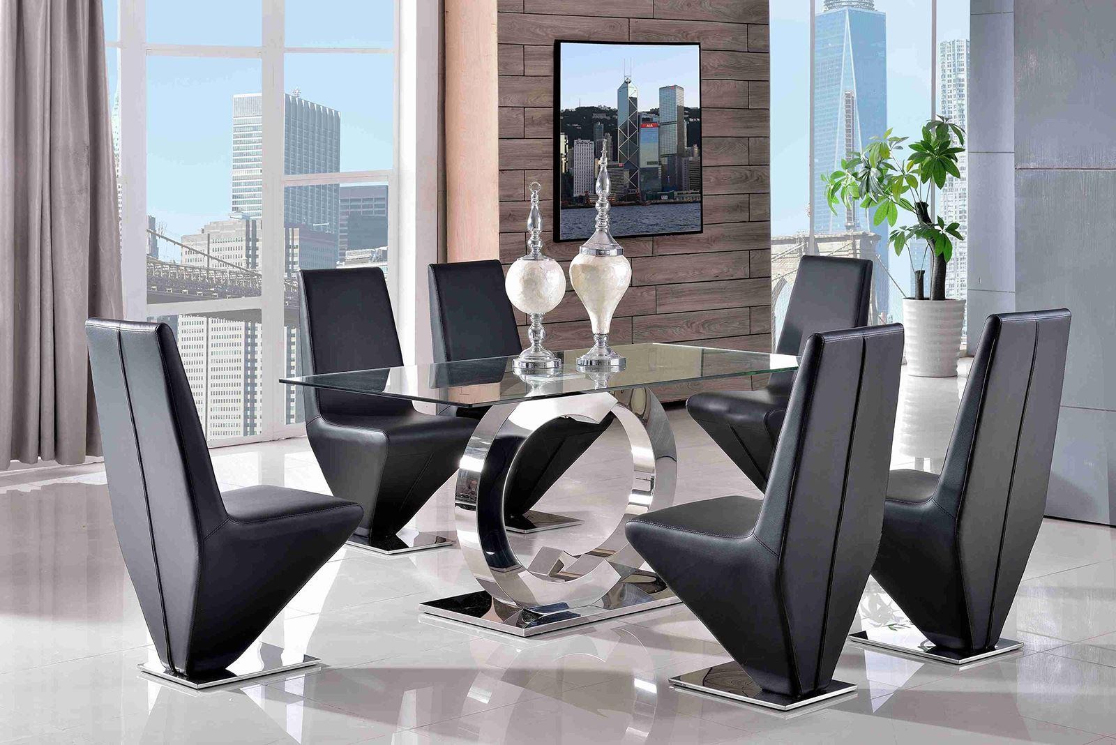 Channel Glass and Polished Steel Dining Table with 4 Rita Designer ...